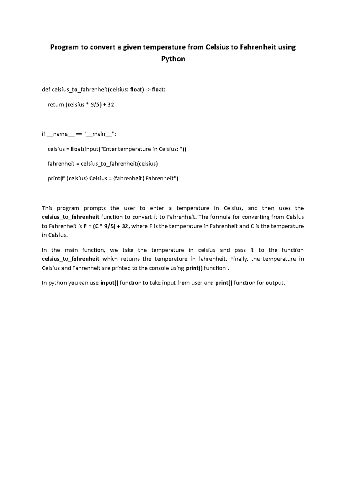 Celsius To Fahreniet Python Program To Convert A Given Temperature