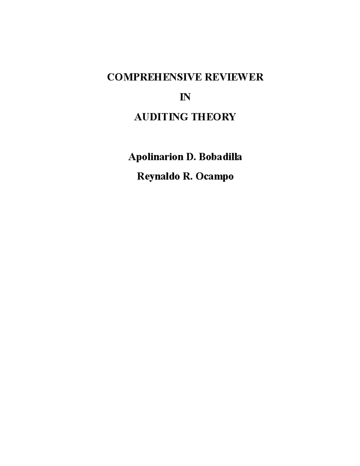 Comprehensive Reviewer IN Auditing Theory - COMPREHENSIVE REVIEWER IN AUDITING THEORY ...
