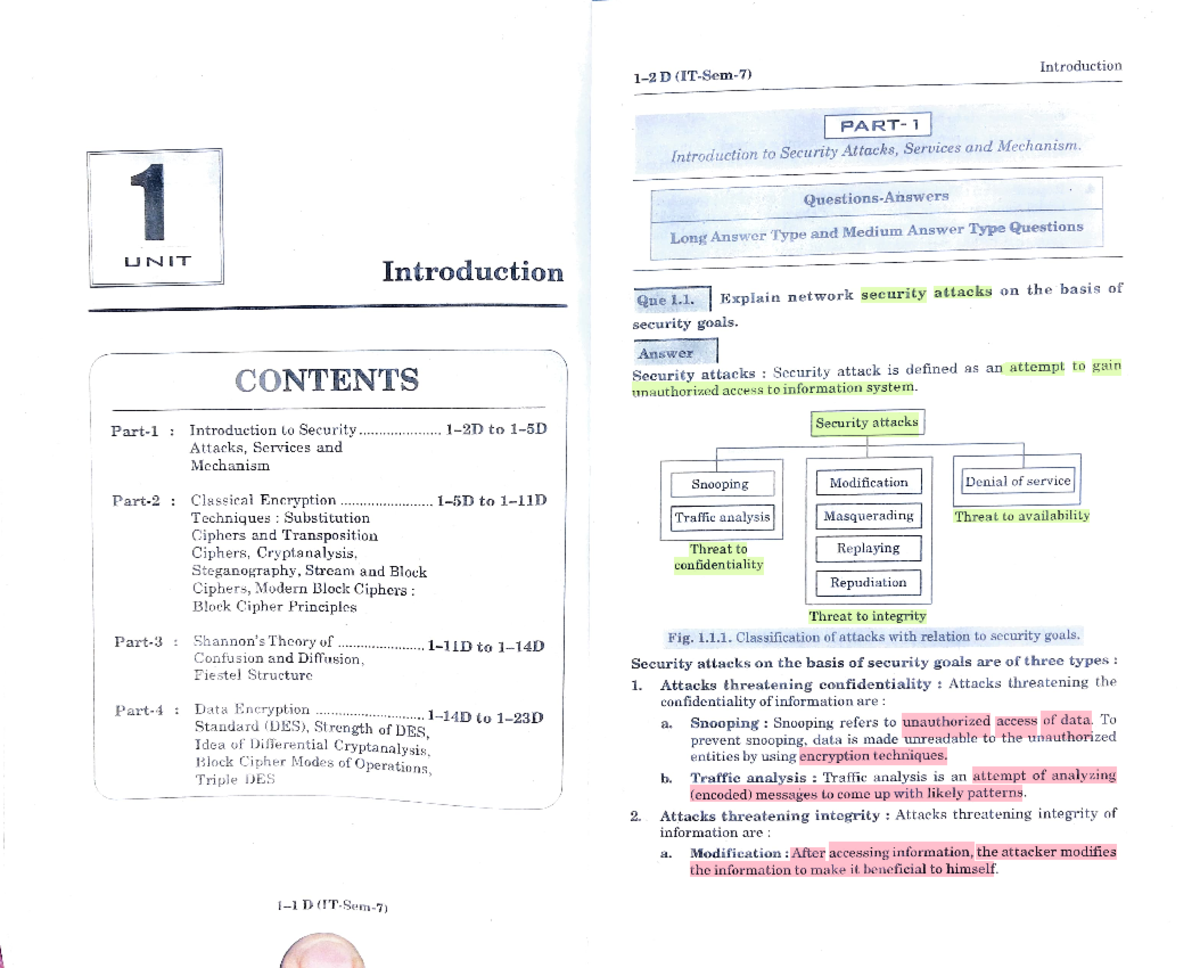 Crypto unit 1 - nice - Introduction 1-2 D (IT-Sem-7) PART- Introduction to Security Attacks ...