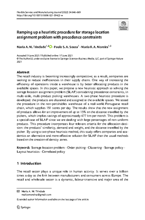 2019 Optimising the storage assignment and order picking for the compact drive in storage system ...