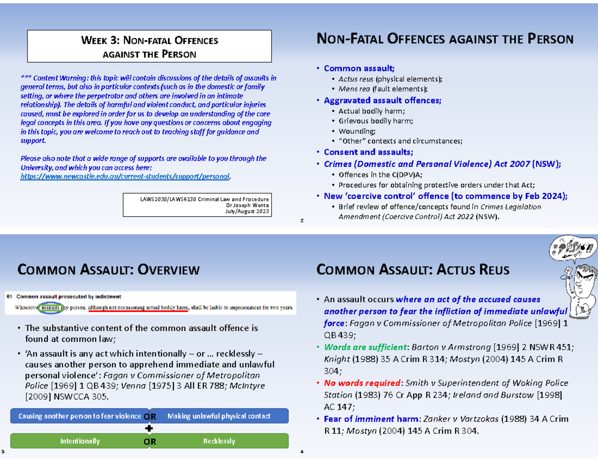 Ppt 3 - crim - WEEK 3: NON-FATAL OFFENCES AGAINST THE PERSON LAWS2030 ...