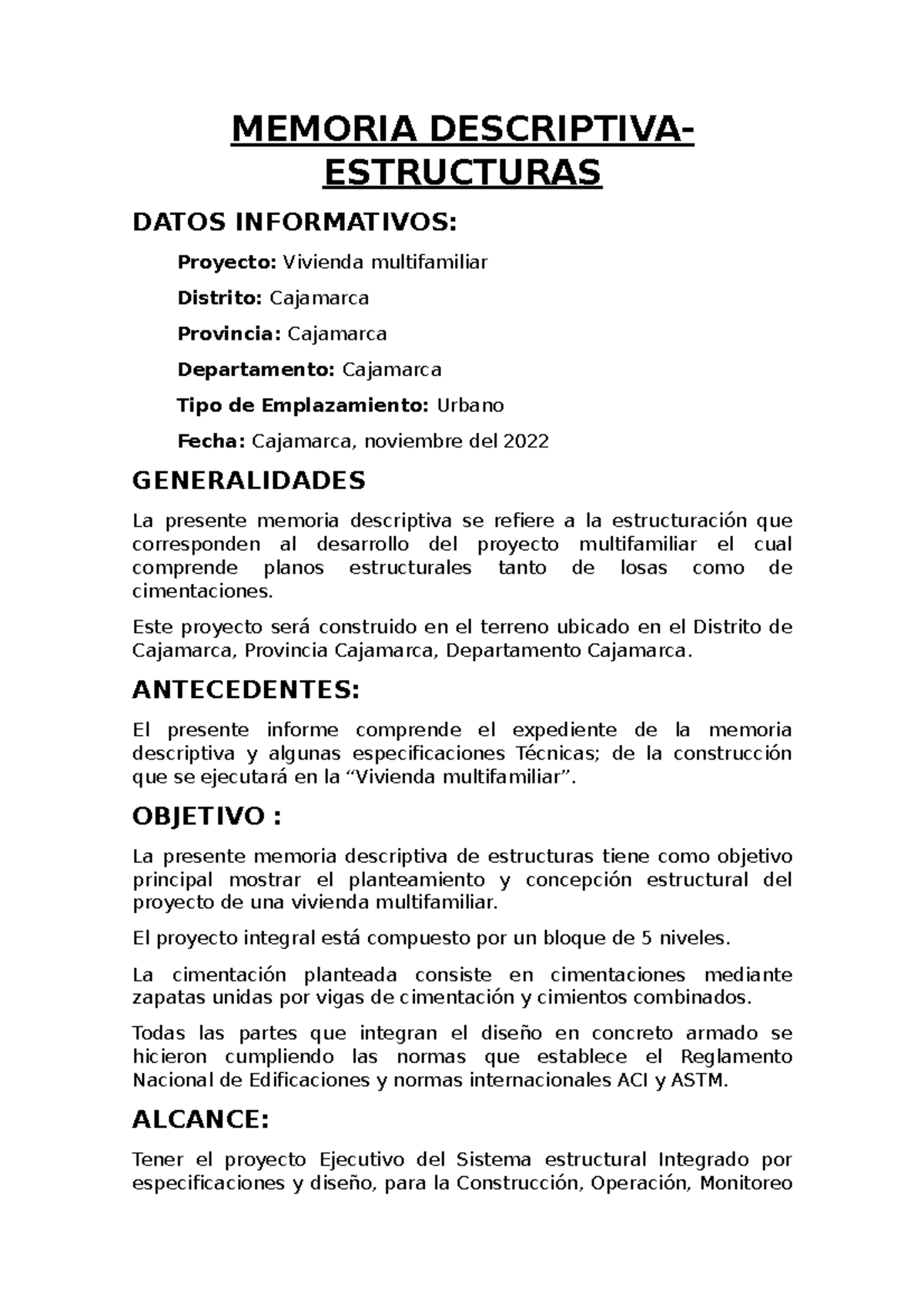 Memoria Descriptiva - MEMORIA DESCRIPTIVA- ESTRUCTURAS DATOS ...