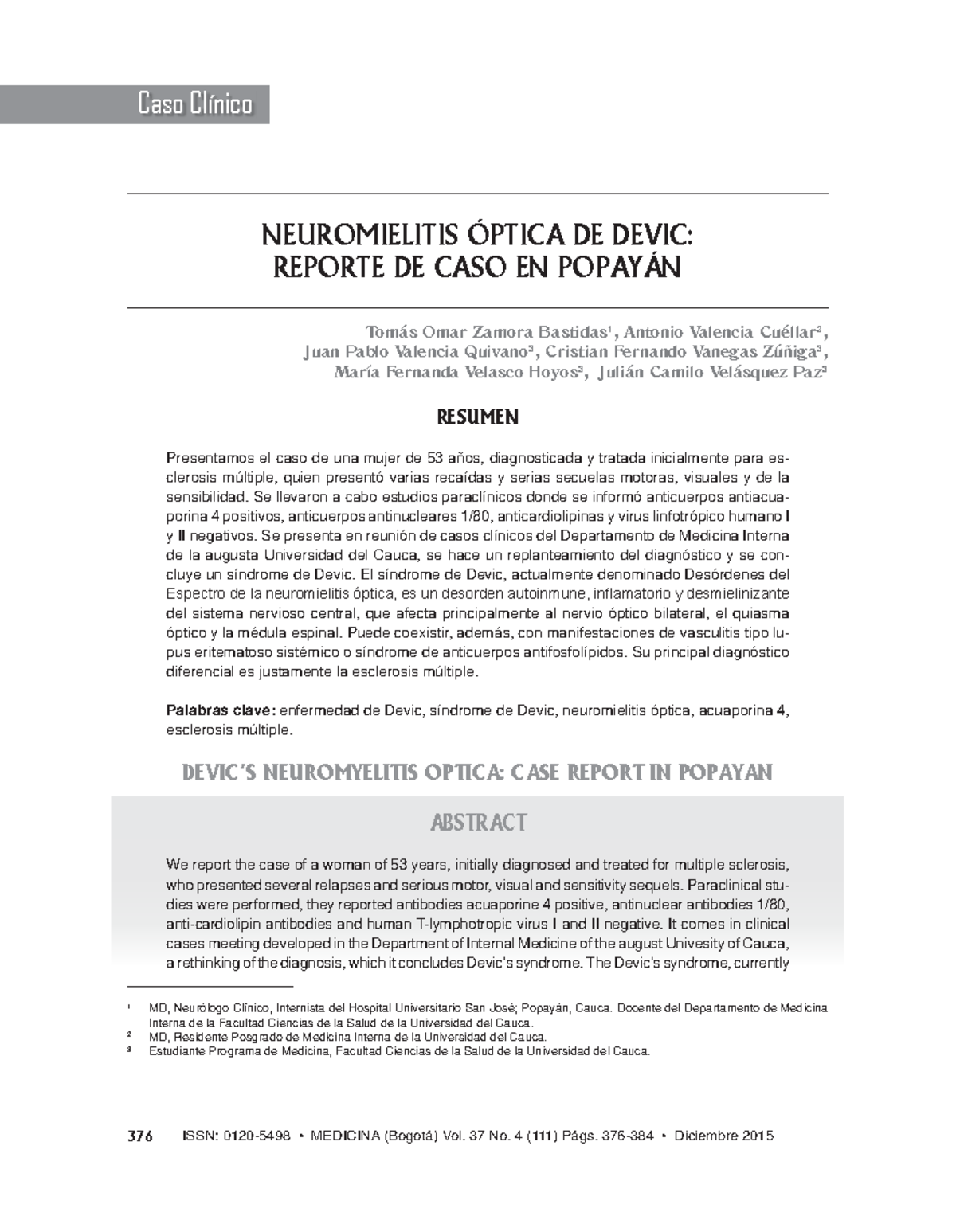 Sindrome-de- Devic O NEUROMIELITIS OPTICA DE DEVIC - Tomás Omar Zamora ...