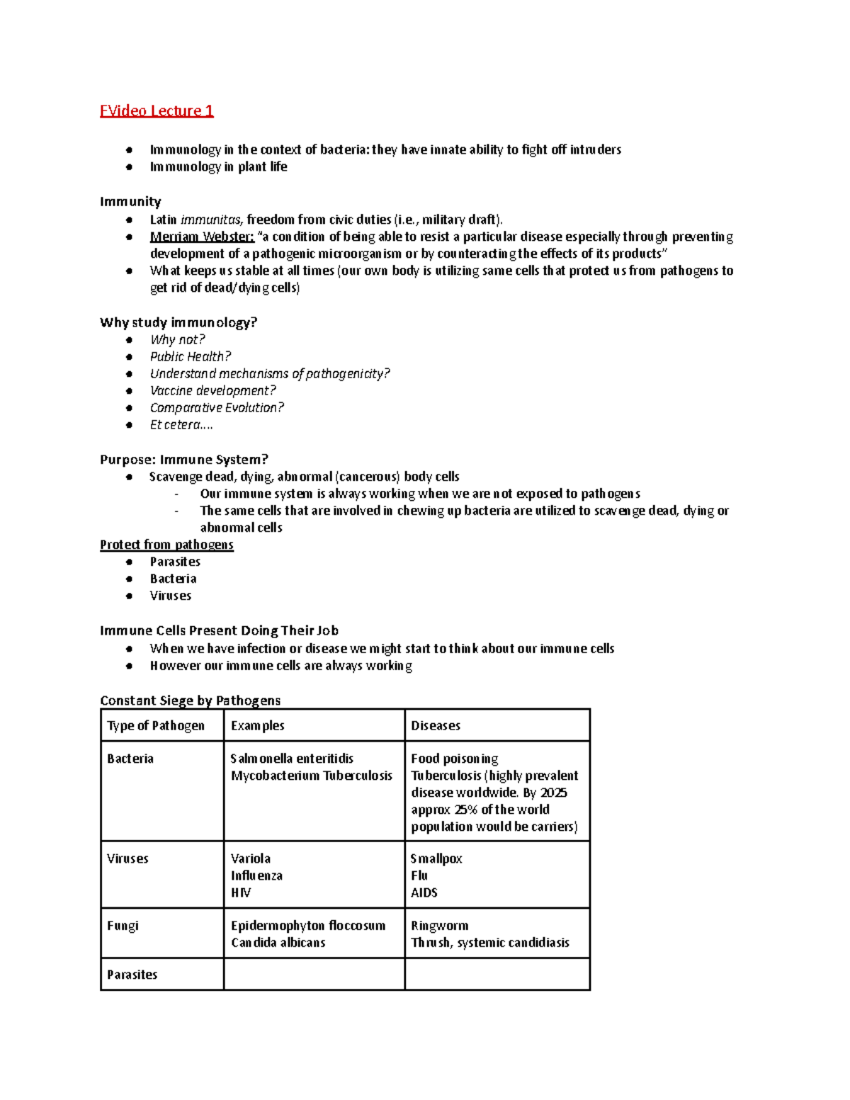 Immunology Test 1 Notes-2 - FVideo Lecture 1 Immunology in the context ...