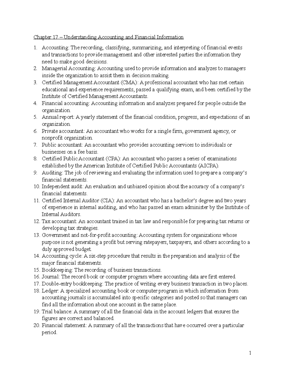 Final Exam Key Terms - Chapters 17-20 - Chapter 17 – Understanding ...