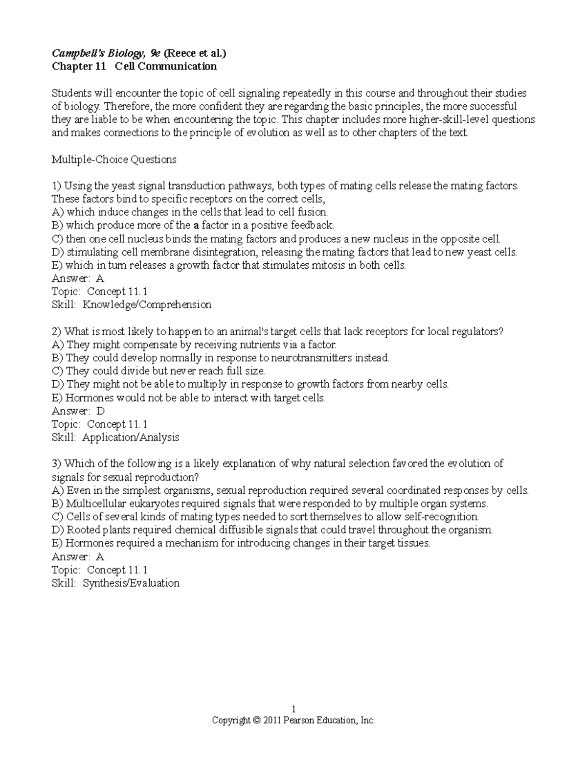 Chapter 11 - Campbell's Biology, 9e (Reece et al.) Chapter 11 Cell ...
