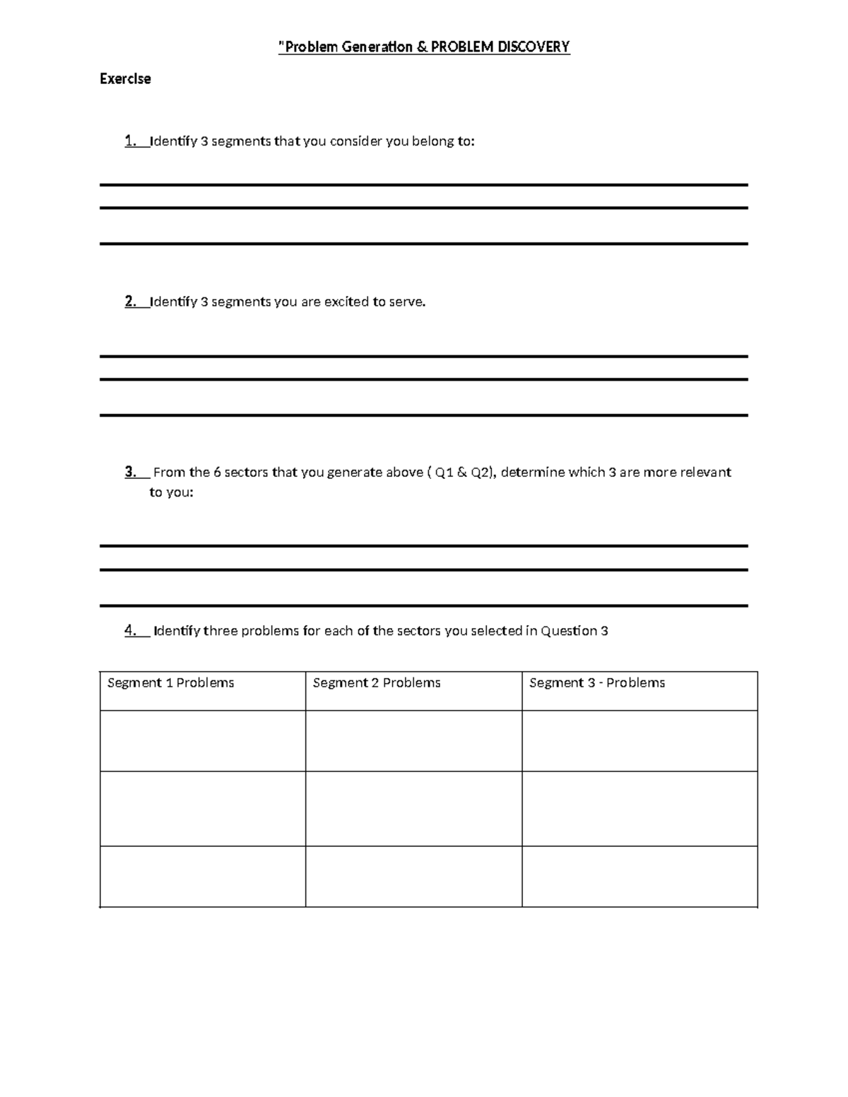 Problem Generation - NOTHING - MGMT704 - "Problem Generation & PROBLEM ...