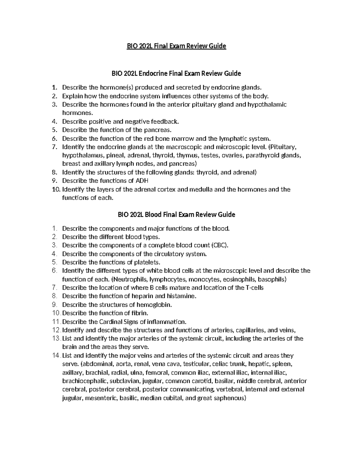 BIO 202L Final Exam Review Guide - Explain how the endocrine system ...