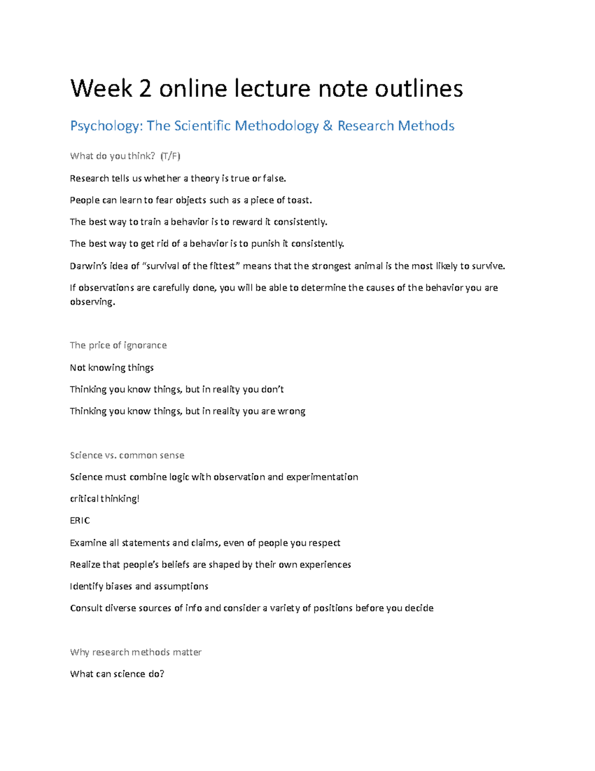 W2 note outlines - Methods - Week 2 online lecture note outlines ...