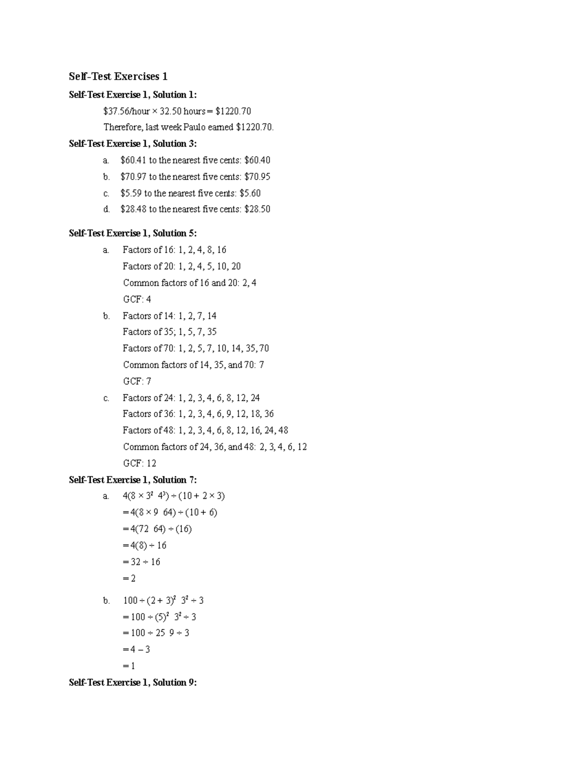 Self Test Exercises 1maths solutions n and exercises MATH which will ...