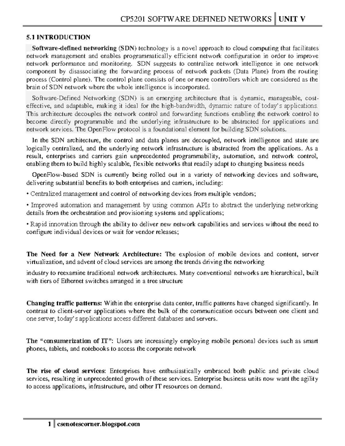 Unit 5 - unit - CP5201 SOFTWARE DEFINED NETWORKS UNIT V 5 INTRODUCTION ...