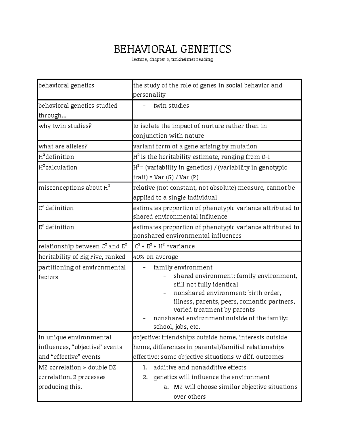 7. Behavioral Genetics - BEHAVIORAL GENETICS lecture, chapter 5 ...