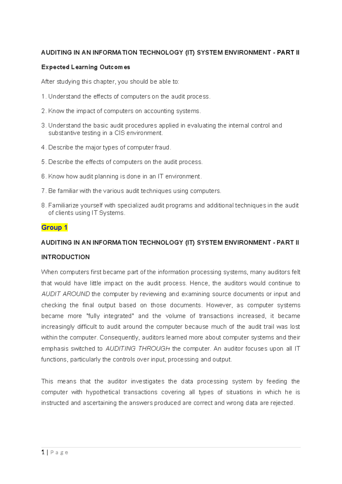 Auditing IN A CIS Environment-PART 2 - AUDITING IN AN INFORMATION TECHNOLOGY (IT) SYSTEM ...