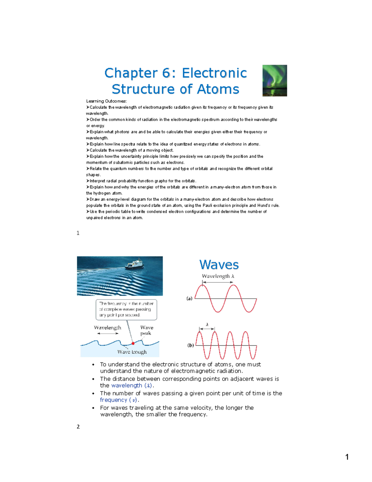 Chapter 6 Electronic Structure of Atoms - Chapter 6: Electronic ...