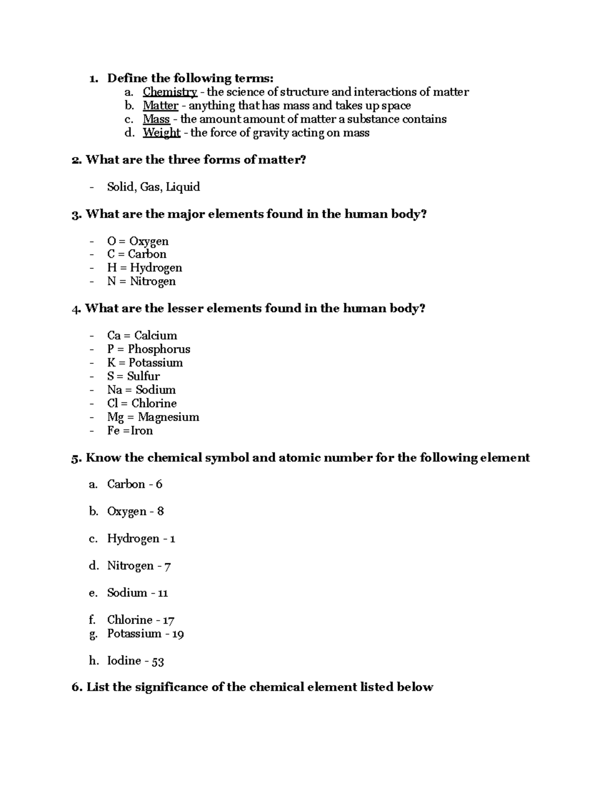 Untitled document-8 - Study guide for chapter 2 of Anatomy and ...