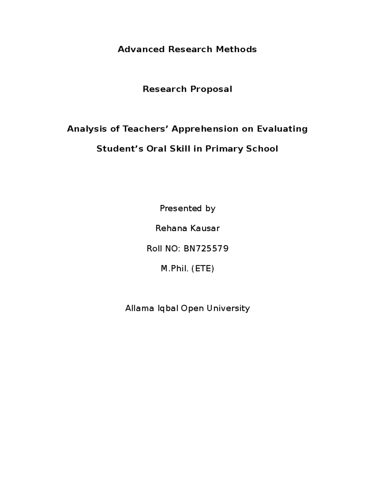 BN-725579 - Quality Measures - Advanced Research Methods Research Proposal Analysis of Teachers ...