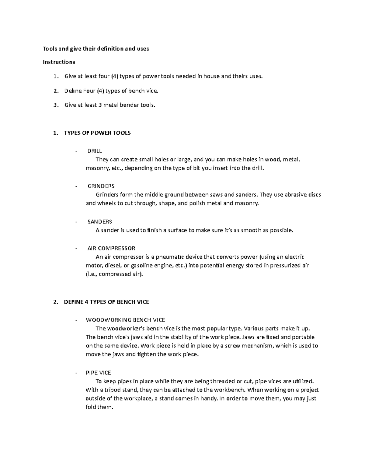 Pre-Finals - Lesson Pack 3 - Tools and give their definition and uses ...