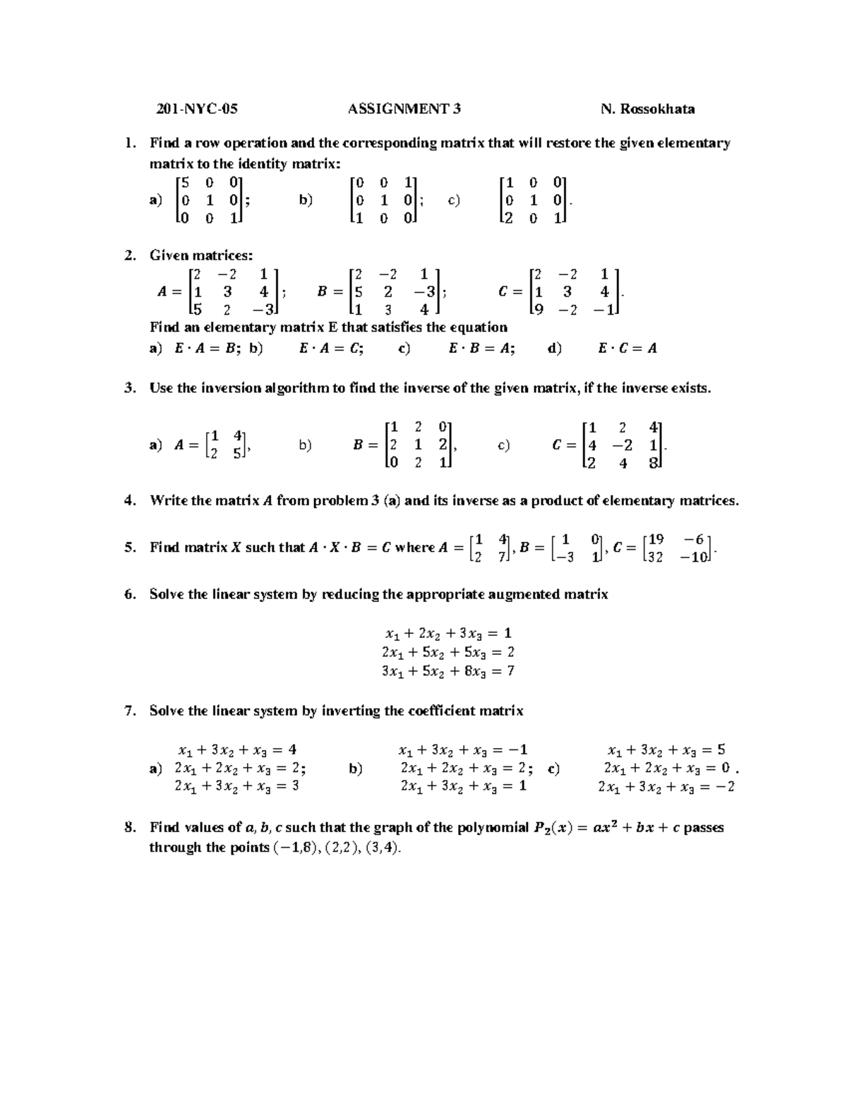 Assignment 3 - matrix practice problem 3 for math 204 - 201-NYC-05 ...