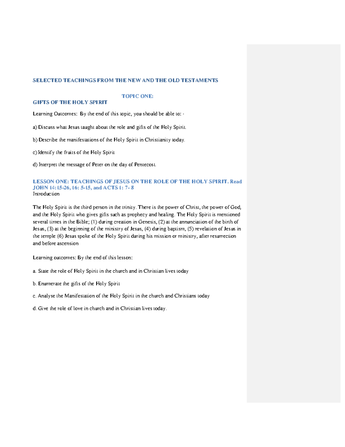 Cre form 3 notes - SELECTED TEACHINGS FROM THE NEW AND THE OLD ...