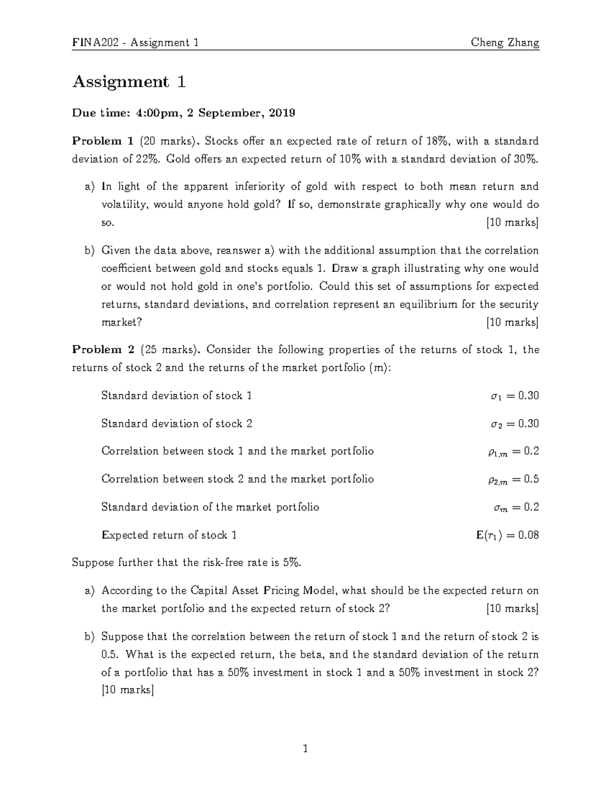 Assign 1 - FINA202 - Assignment 1 Cheng Zhang Assignment 1 Due time: 4 ...