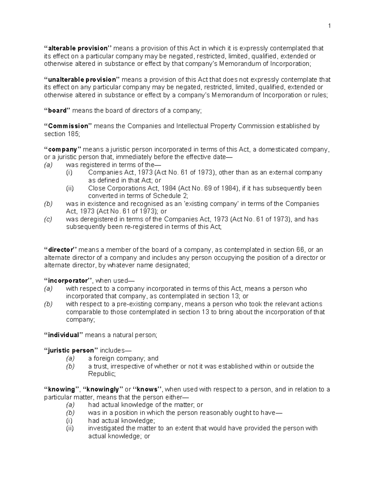 General interpretation of Act s5,,s7 - ‘‘alterable provision’’ means a ...