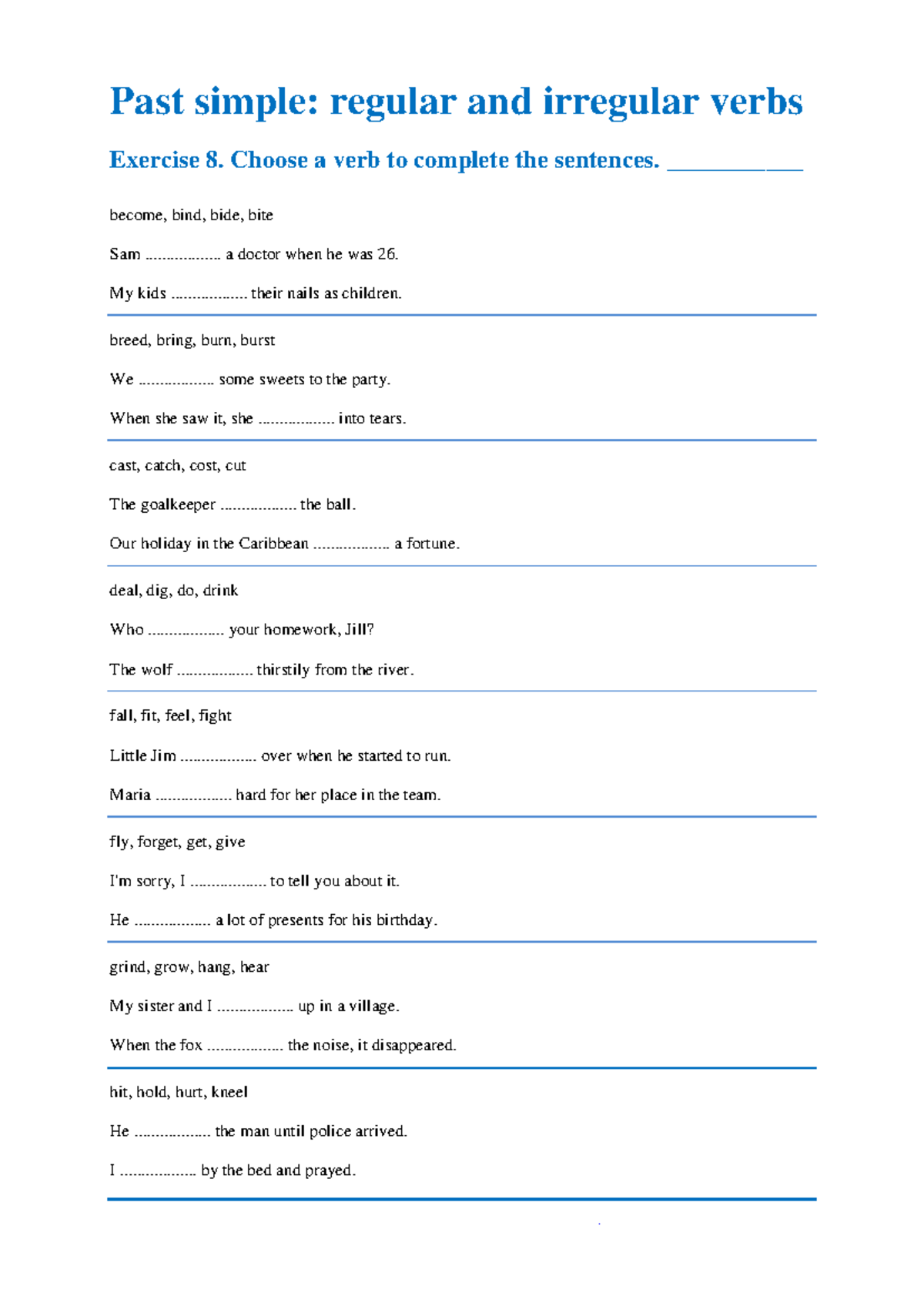 Past simple verbs exercise 8 - e-grammar/past-simple/ Past simple ...