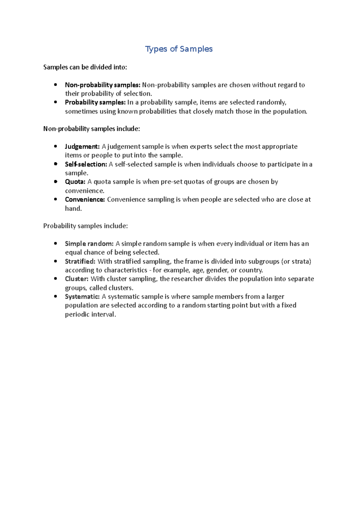 Types of samples - Types of Samples Samples can be divided into: Non ...