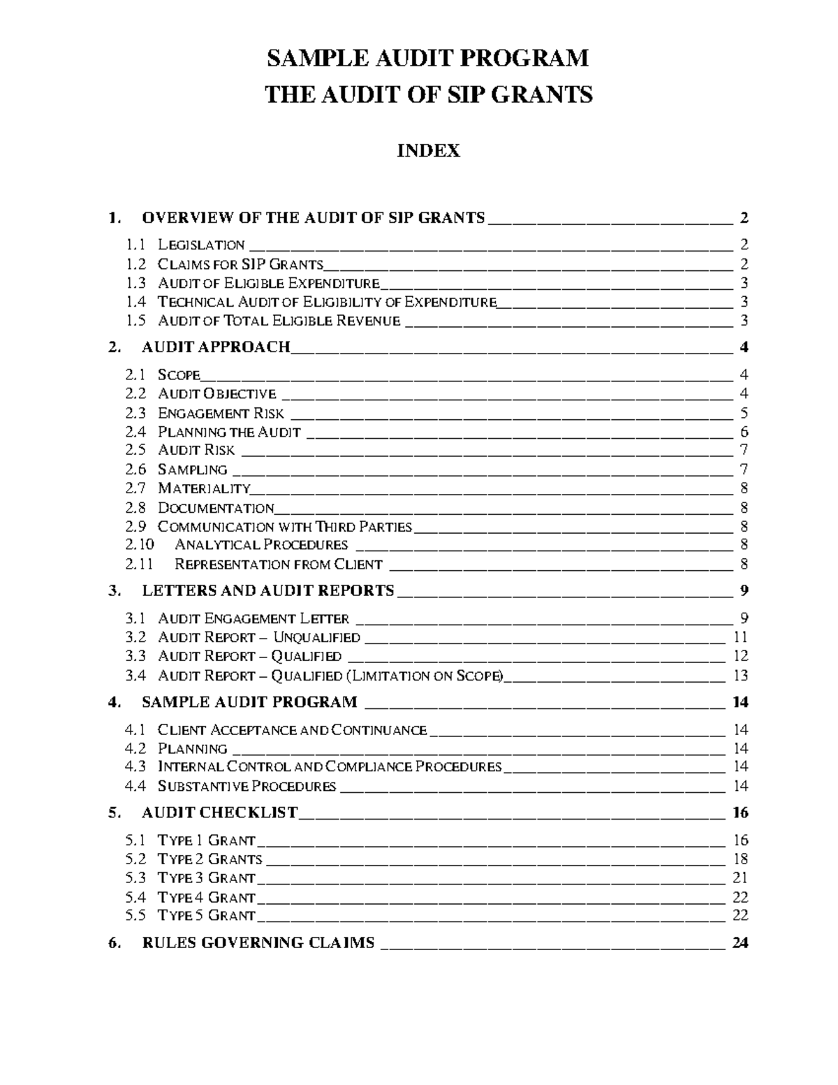 Sample Audit Programs Manual SAMPLE AUDIT PROGRAM THE AUDIT OF SIP