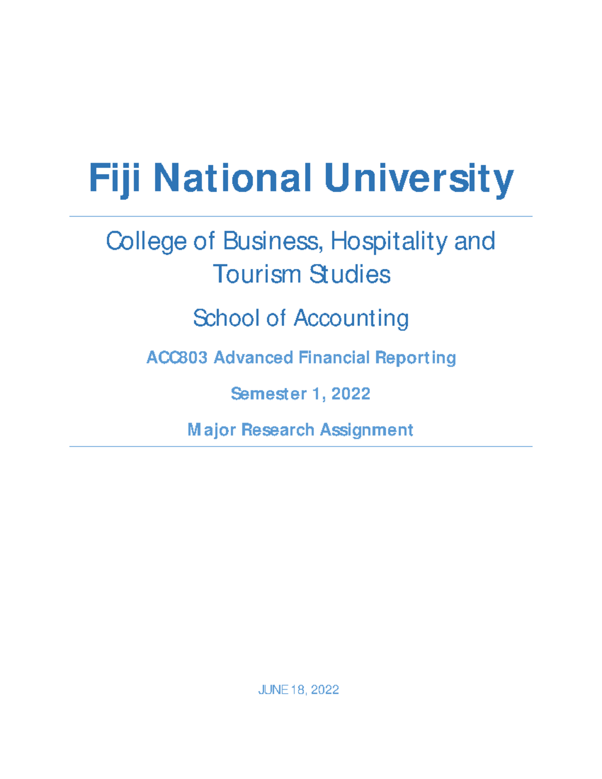 Major Assignment 25 - advanced financial report and ifrs 16 - Fiji ...