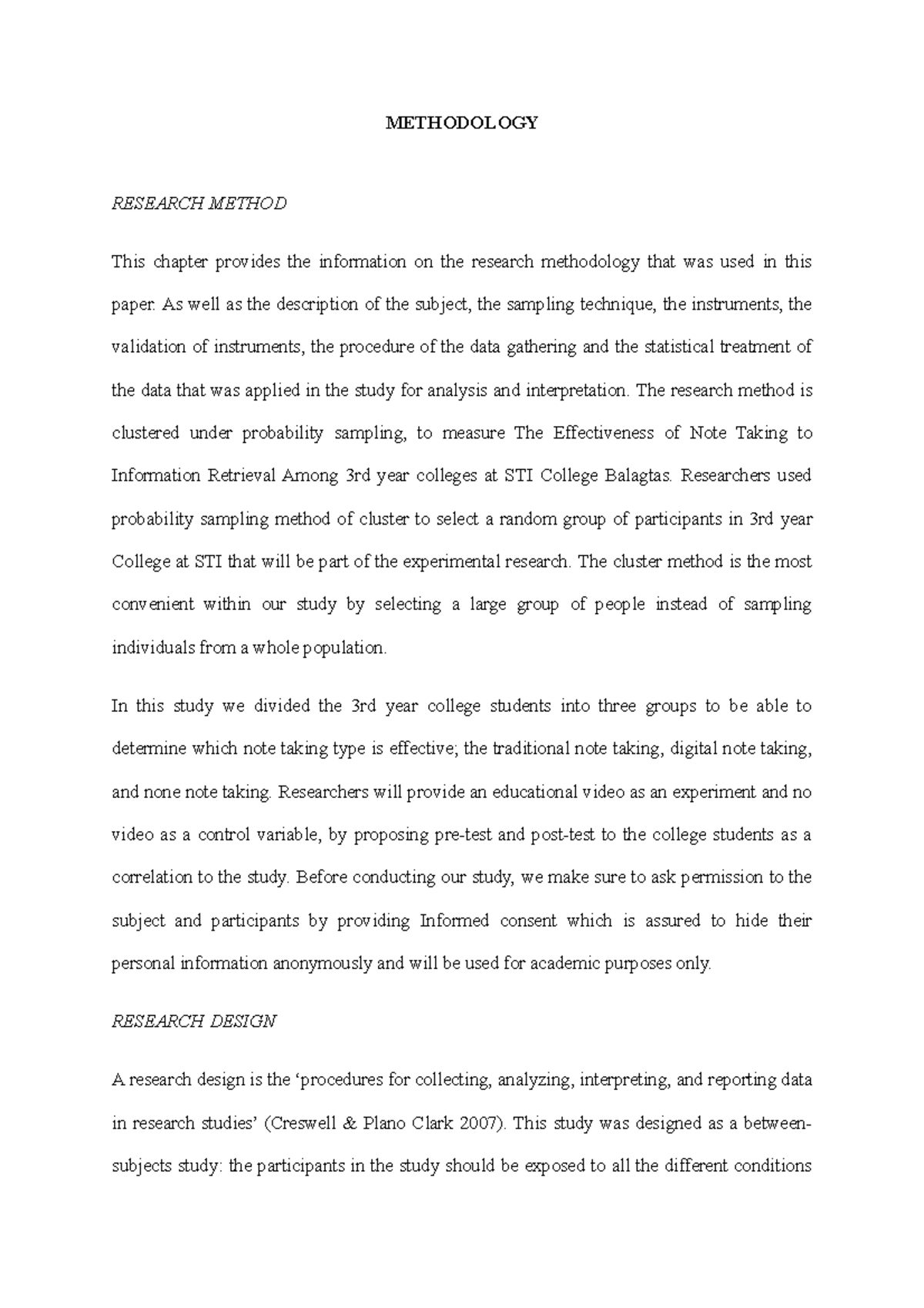 Revised Methodology - Research - METHODOLOGY RESEARCH METHOD This ...