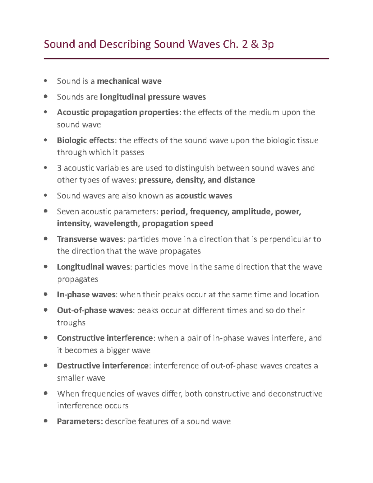 Ch.1-3 Physics Notes - Sound and Describing Sound Waves Ch. 2 & 3p ...