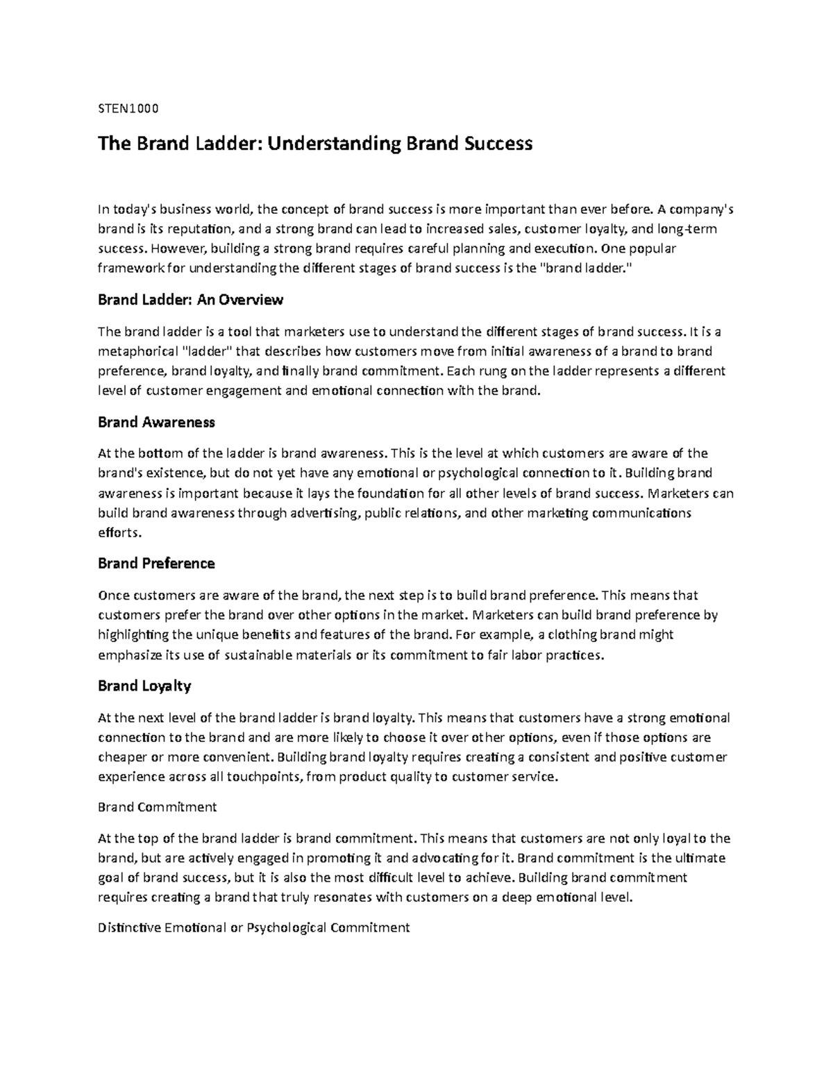 The Brand Ladder Understanding Brand Success - A company's brand is its ...