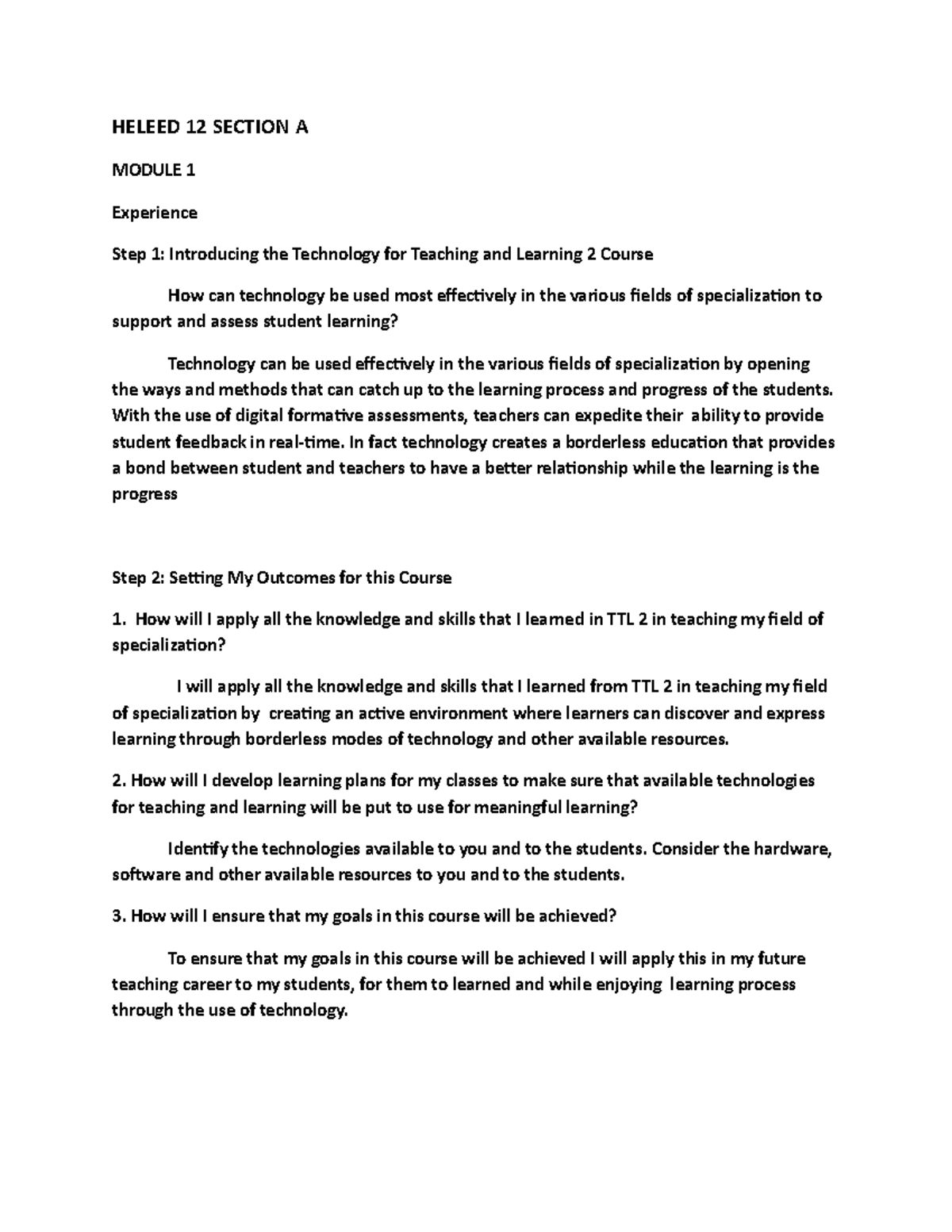 Heleed 12 Module 1 - Lesson 1 - HELEED 12 SECTION A MODULE 1 Experience ...