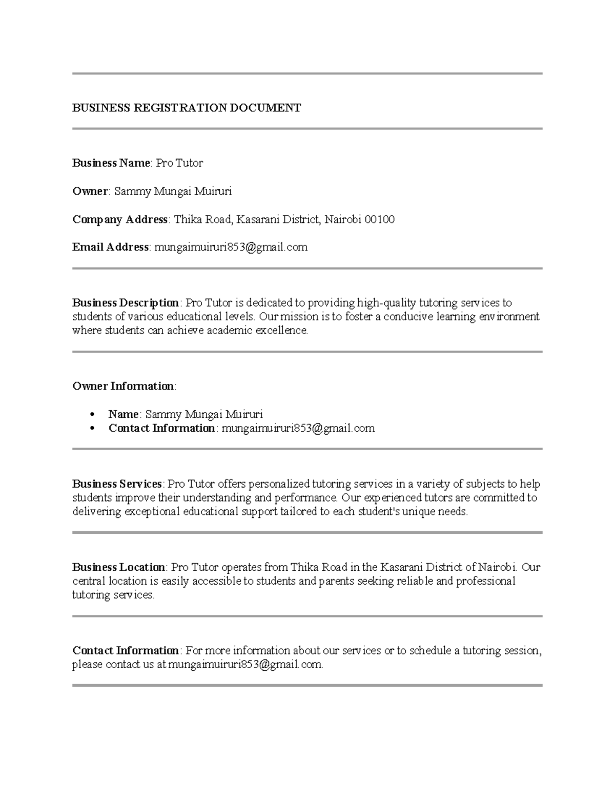 Business Registration Document - BUSINESS REGISTRATION DOCUMENT ...