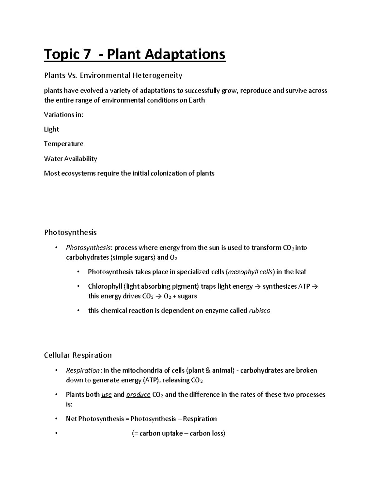 Topic 7 - Plant Adaptations - Topic 7 - Plant Adaptations Plants Vs ...
