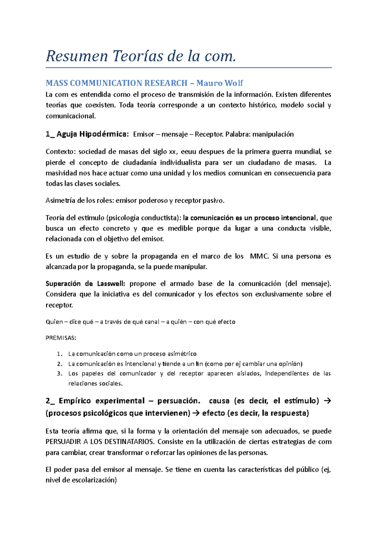 Resumen Intro. a los Estudios de la Com. - Resumen Teorías de la com ...