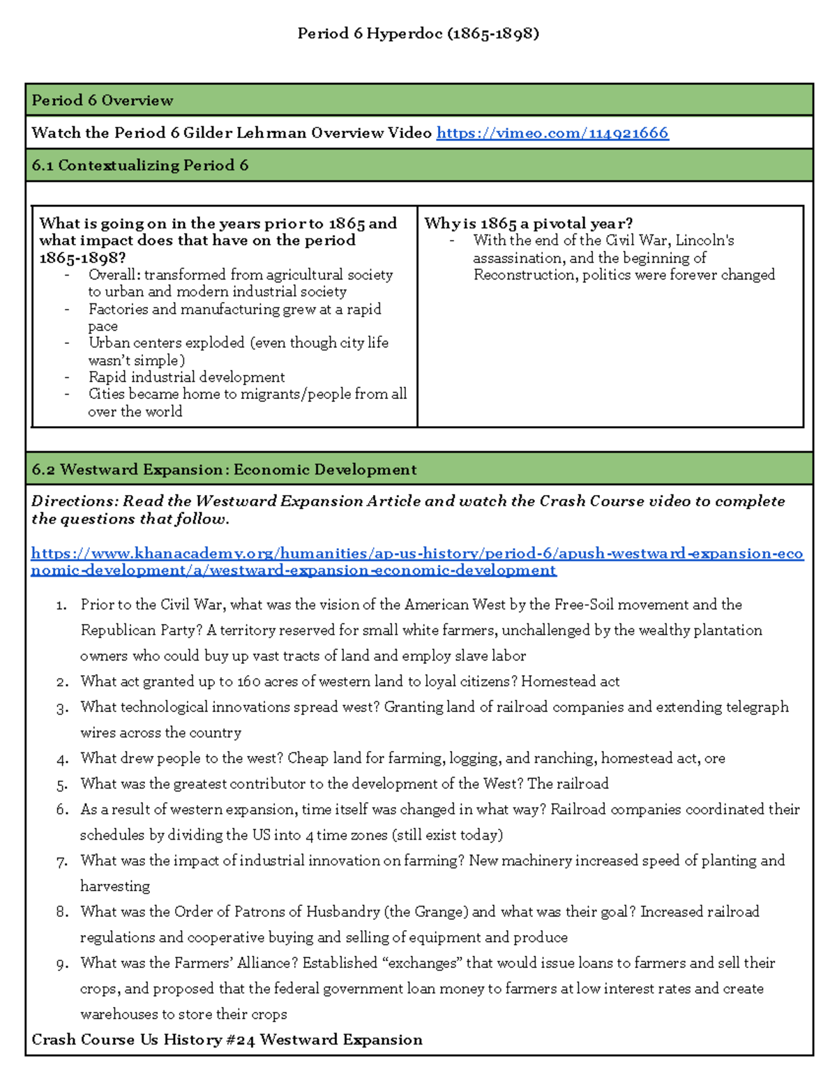 Period 6 APUSH Hyperdoc - Period 6 Hyperdoc (1865-1898) Period 6 ...