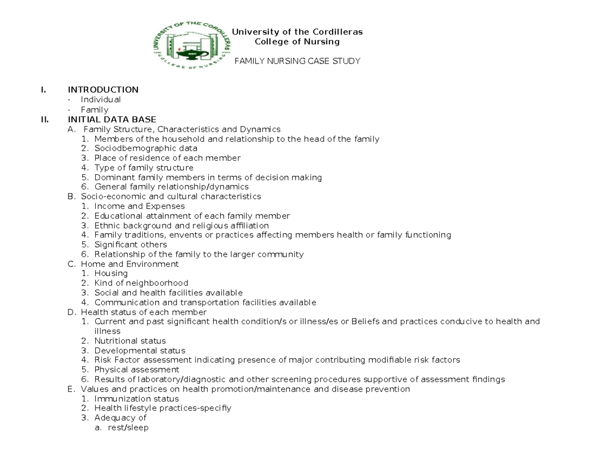 Family Case study sample - University of the Cordilleras College of ...