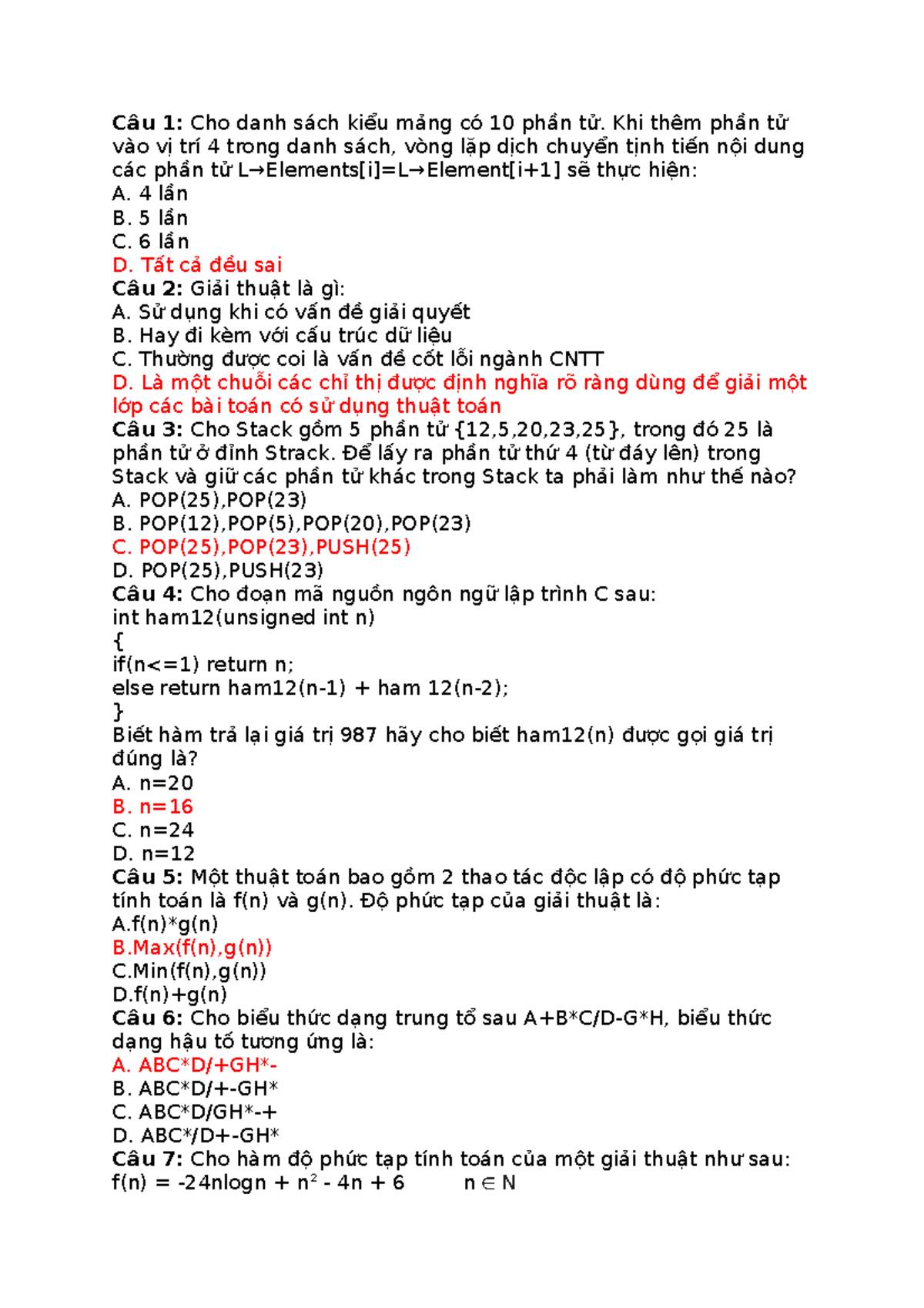 Ktra GK CTDL - Ktra GK CTDL - Câu 1: Cho danh sách kiểu mảng có 10 phần tử. Khi thêm phần tử vào ...