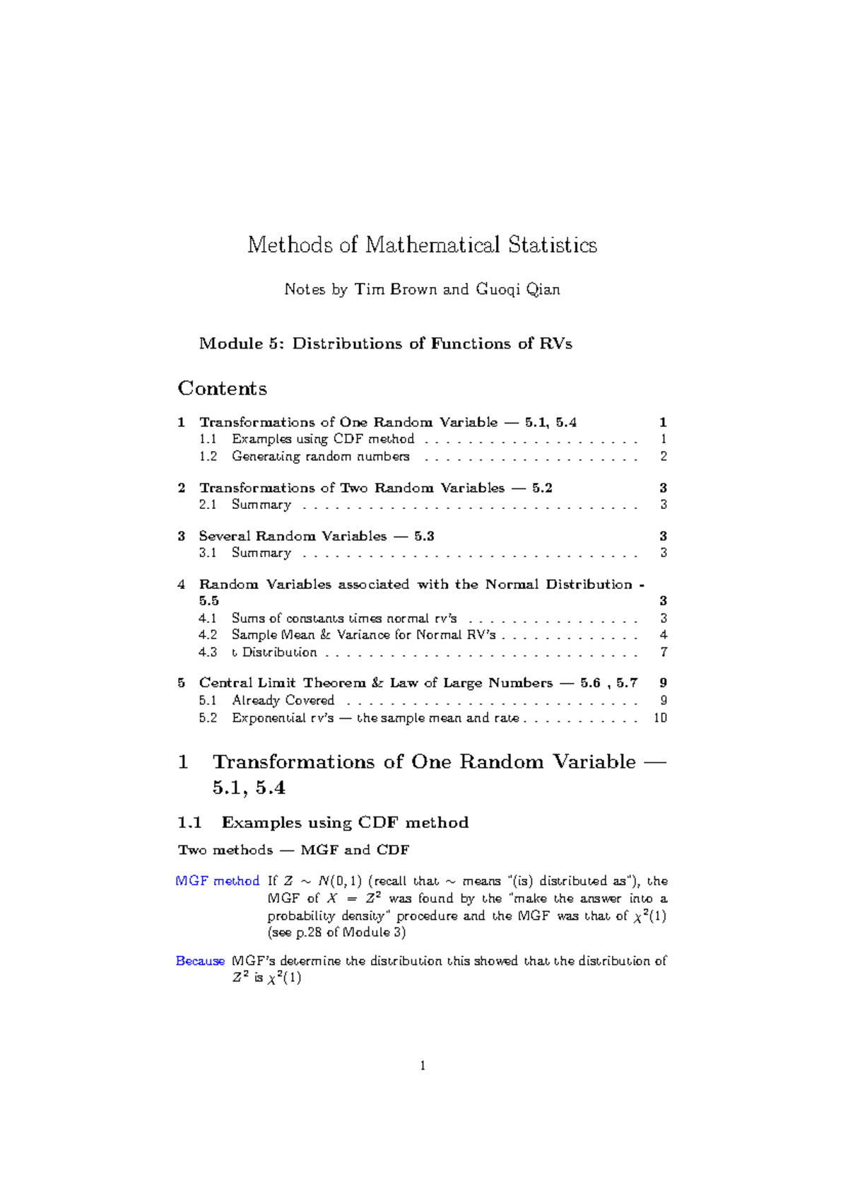 Module 5 LMS - Methods of Mathematical Statistics Notes by Tim Brown ...