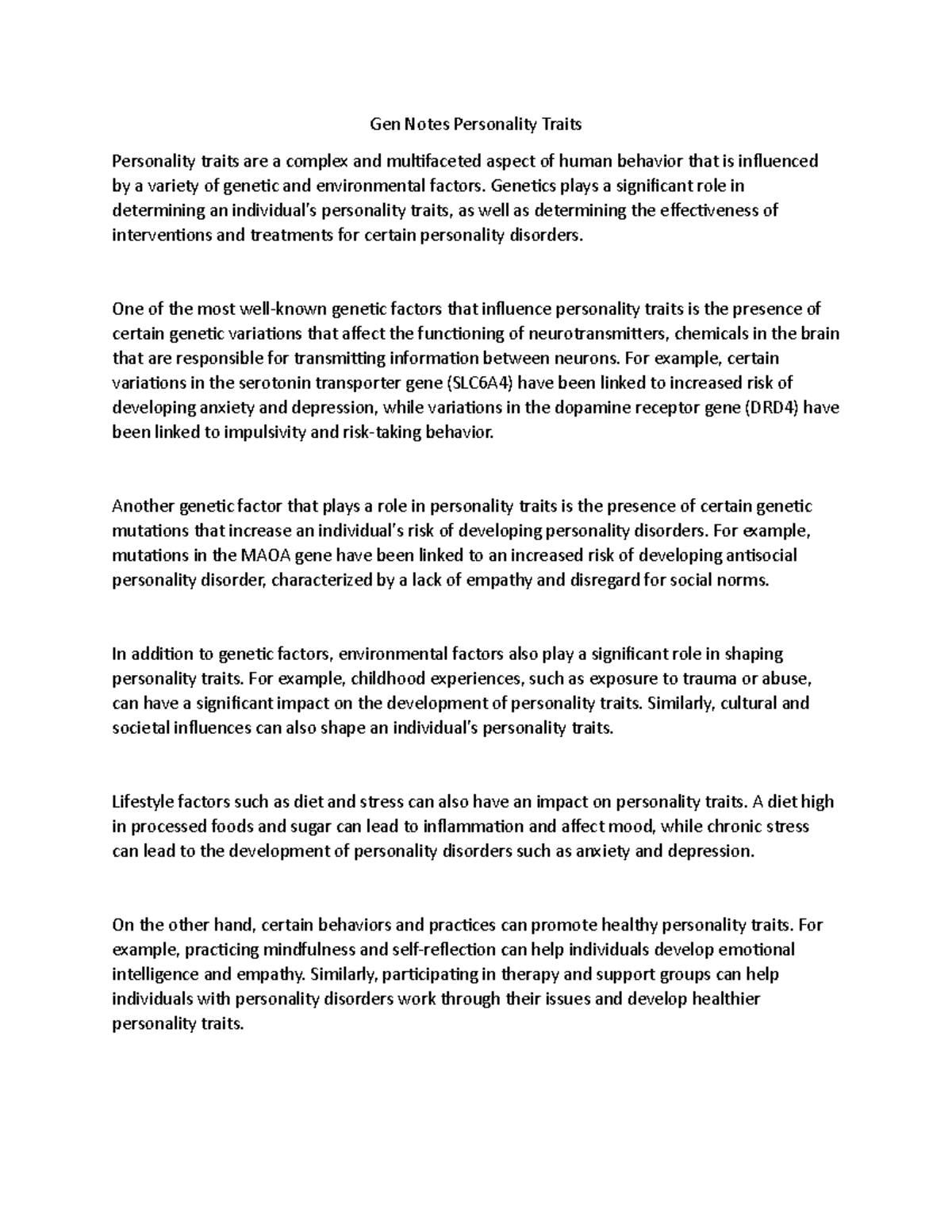 Gen Notes Personality Trait - Gen Notes Personality Traits Personality ...