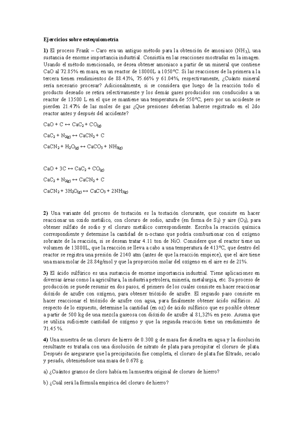 Ejercicios sobre estequiometría - Ejercicios sobre estequiometría El ...