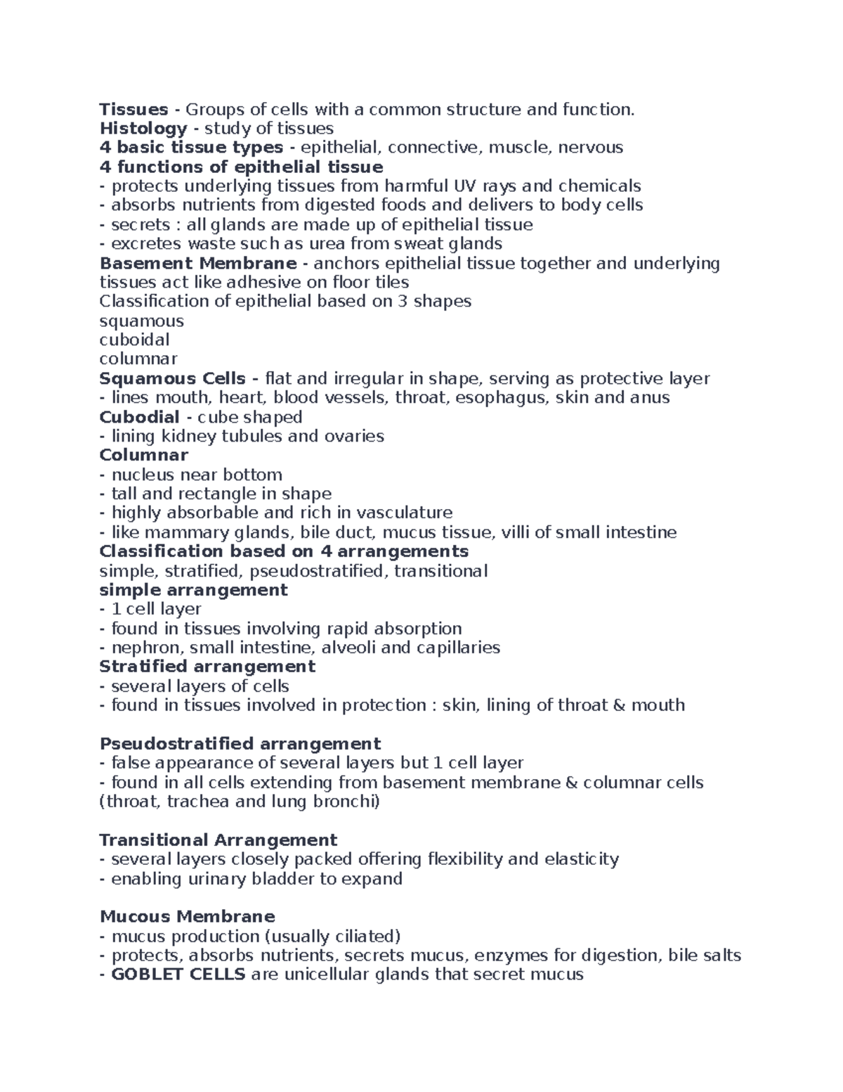 ANPH chapter 1-5 Reviewer - Tissues - Groups of cells with a common ...