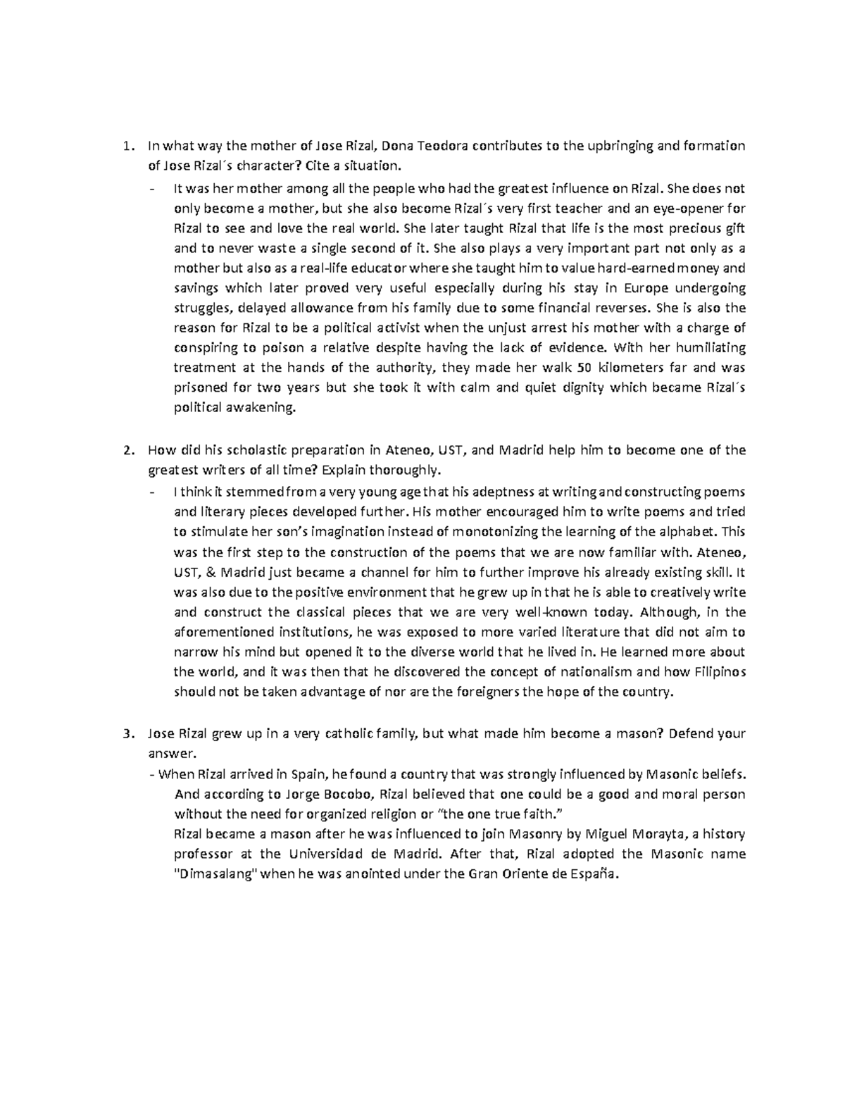 RIZAL031 Activity 2 - In what way the mother of Jose Rizal, Dona ...