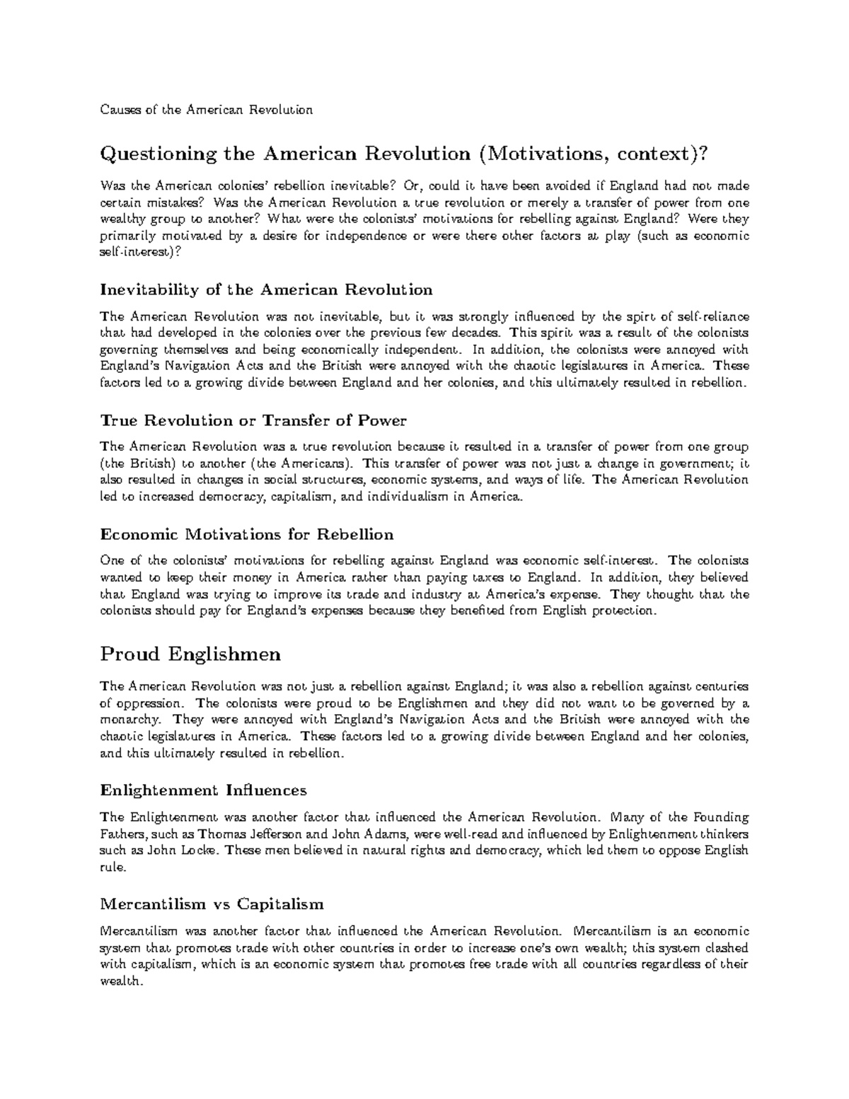 US History, Chapter 4 - Causes of the American Revolution Questioning ...