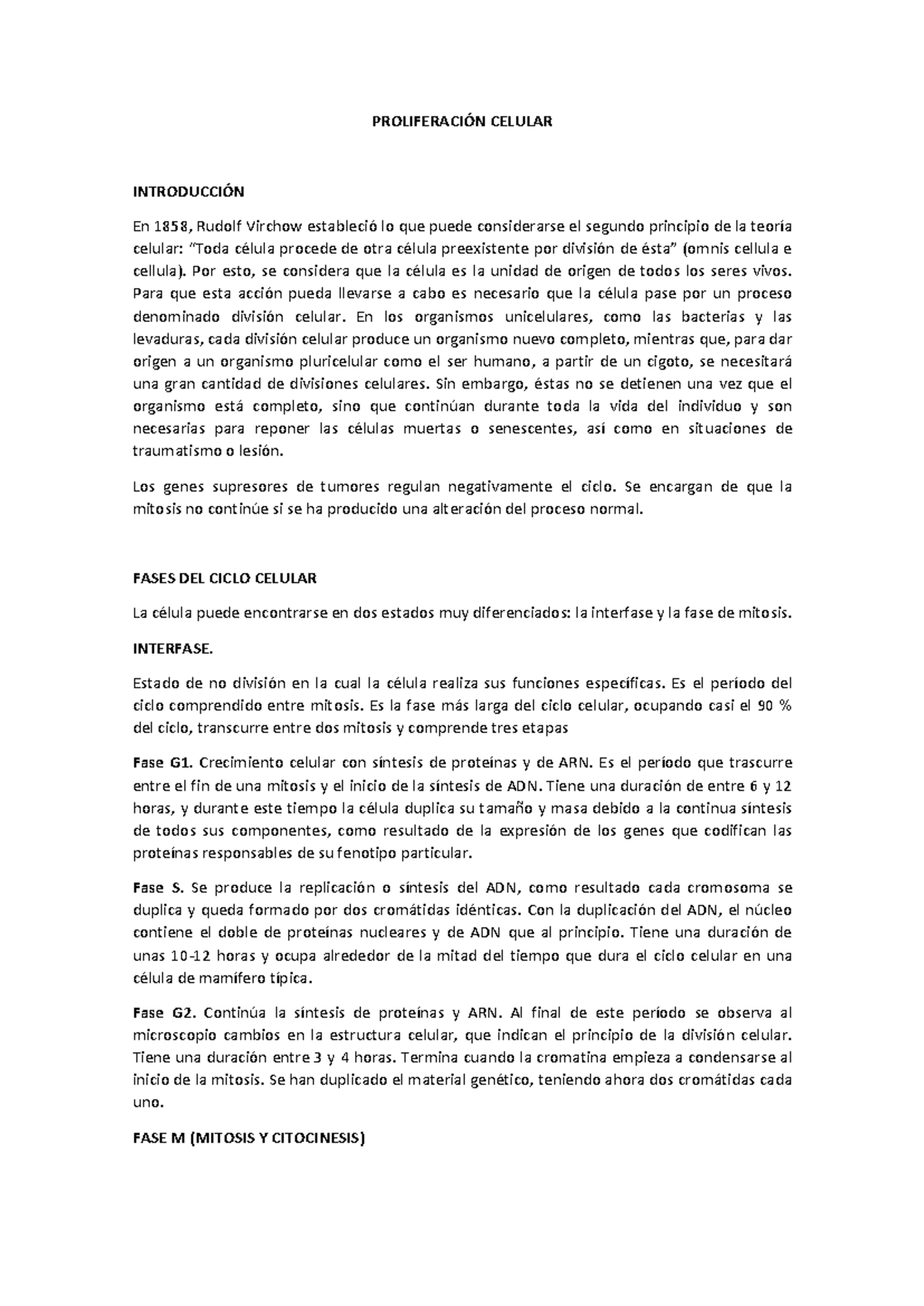 Proliferacion celular-2 - PROLIFERACIÓN CELULAR INTRODUCCIÓN En 1858 ...