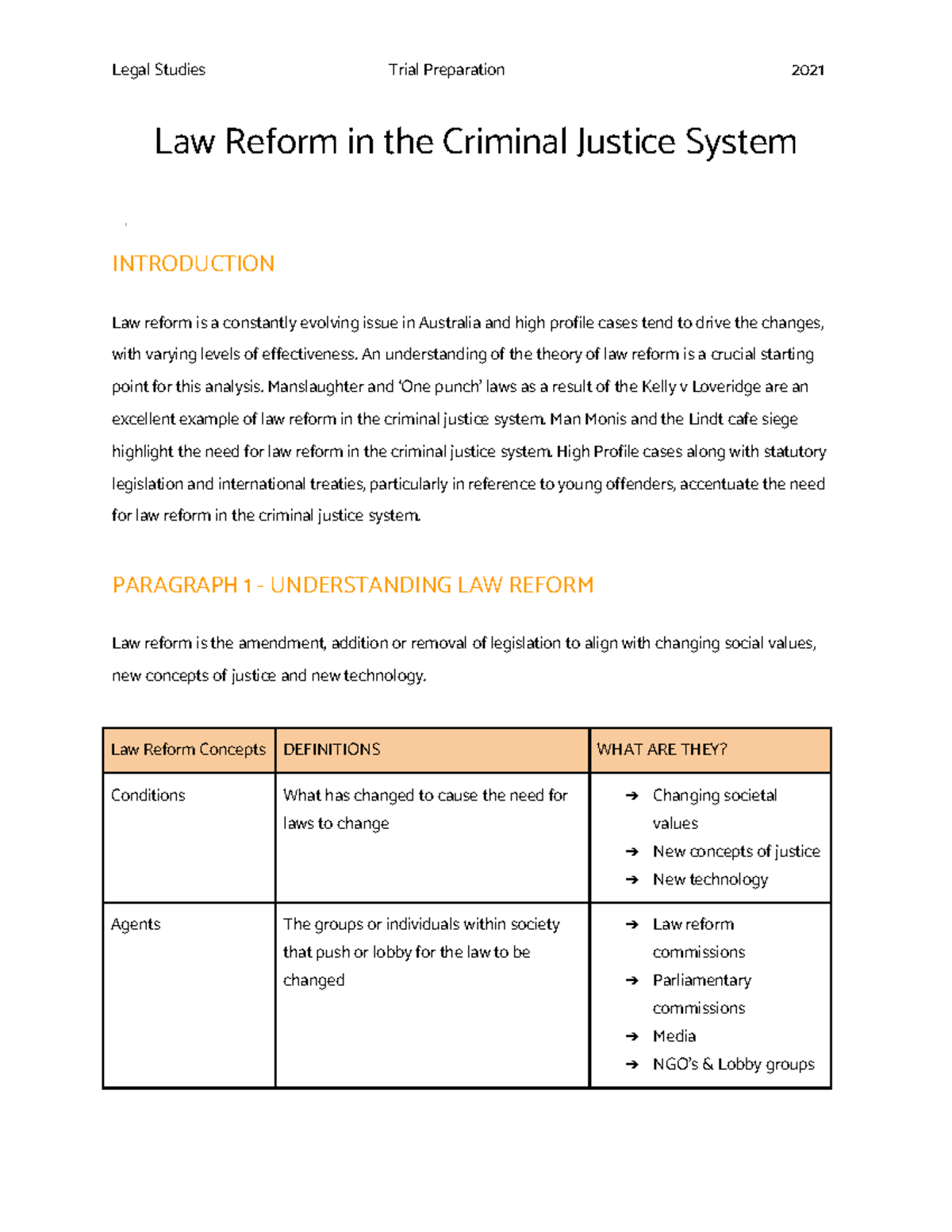 Legal Studies - Trial Preparation - Law Reform in the Criminal Justice ...