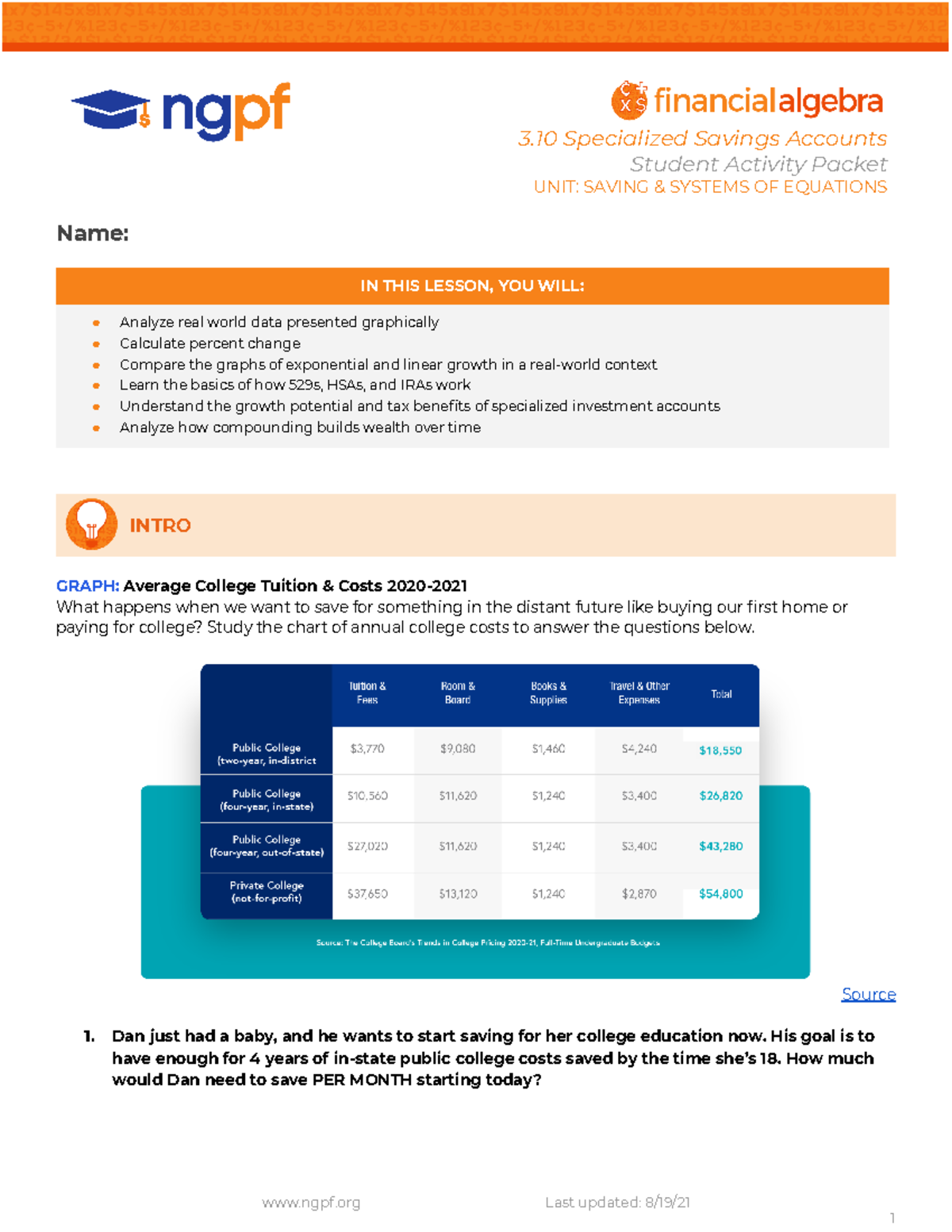 Student Activity Packet FA - 3.10 Specialized Savings Accounts - 3 ...
