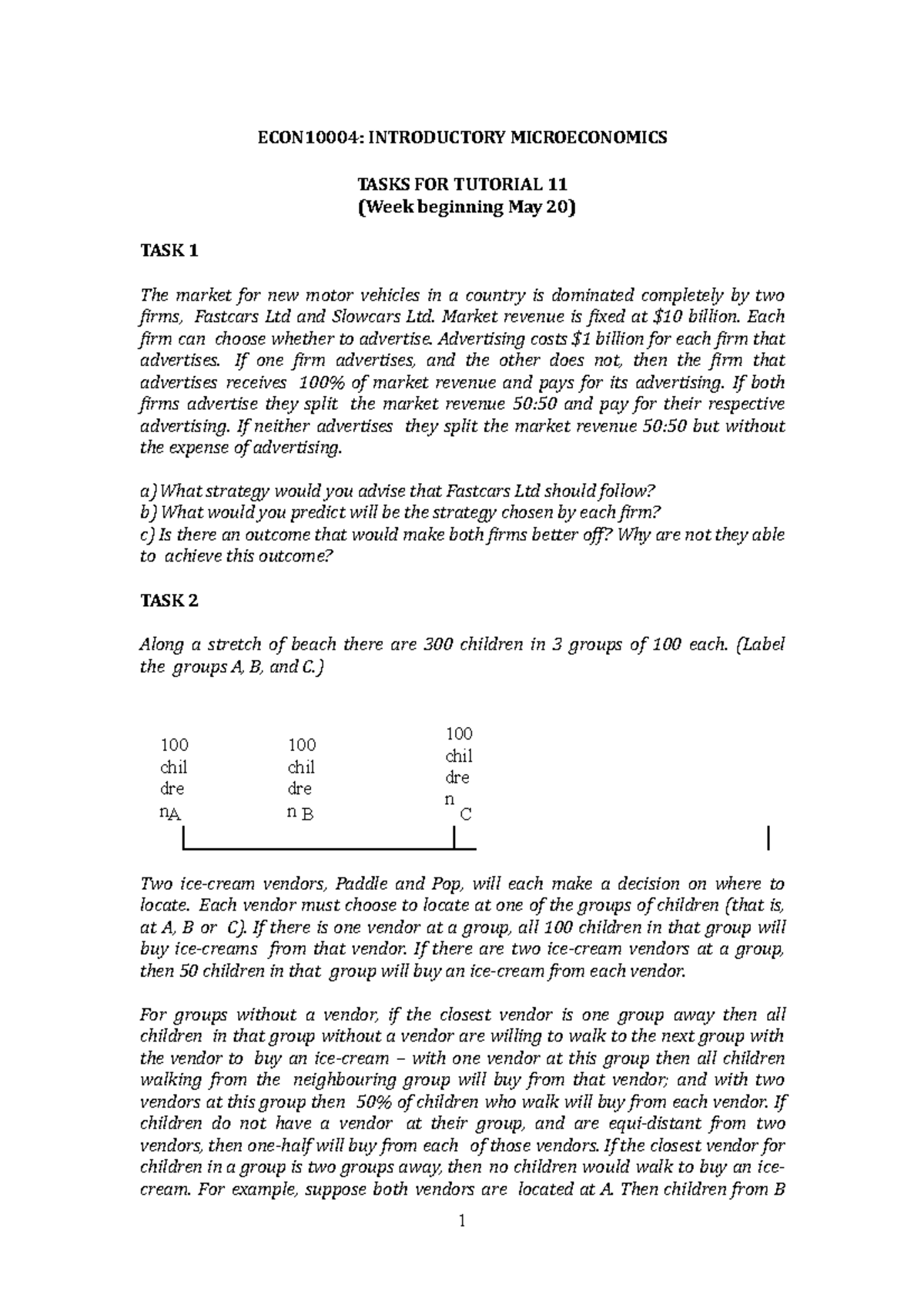 W11 in-tute - ECON10004: INTRODUCTORY MICROECONOMICS TASKS FOR TUTORIAL ...