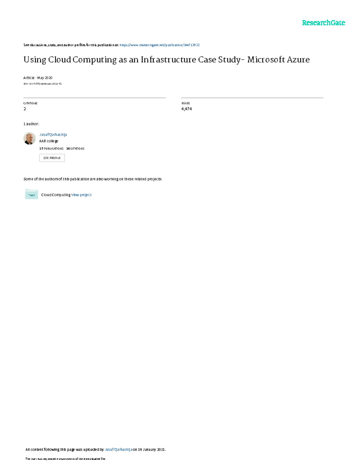 Using Cloud Computingasan Infrastructure Case Study-Microsoft Azure - See discussions, stats ...